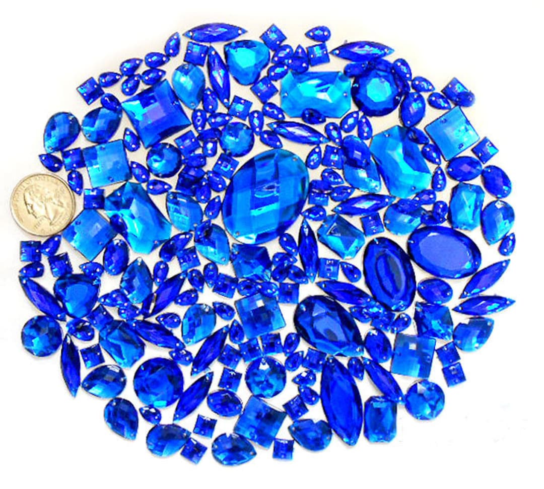 100 Pcs Lot Sew-on Gems / Beads Dark Blue Mixed Shapes Flat Back Gems ...