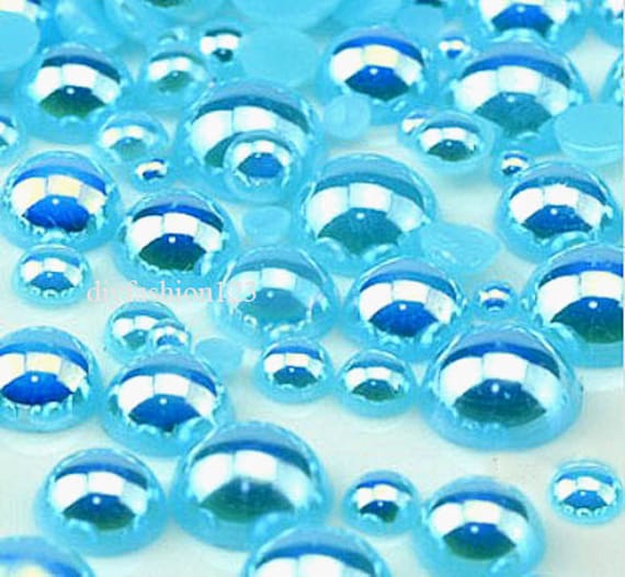 600 Pieces AB Lake Blue Mix Sizes Flat Back Resin Pearl | Etsy