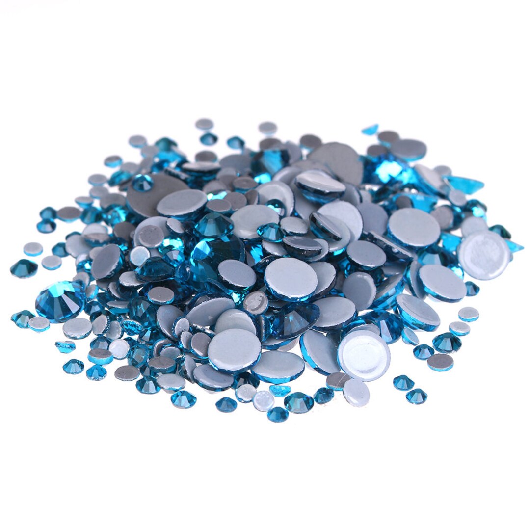 Teal -- 4000 Pcs Assorted 8 Sizes Crystal Glass Rhinestones Flatback ...