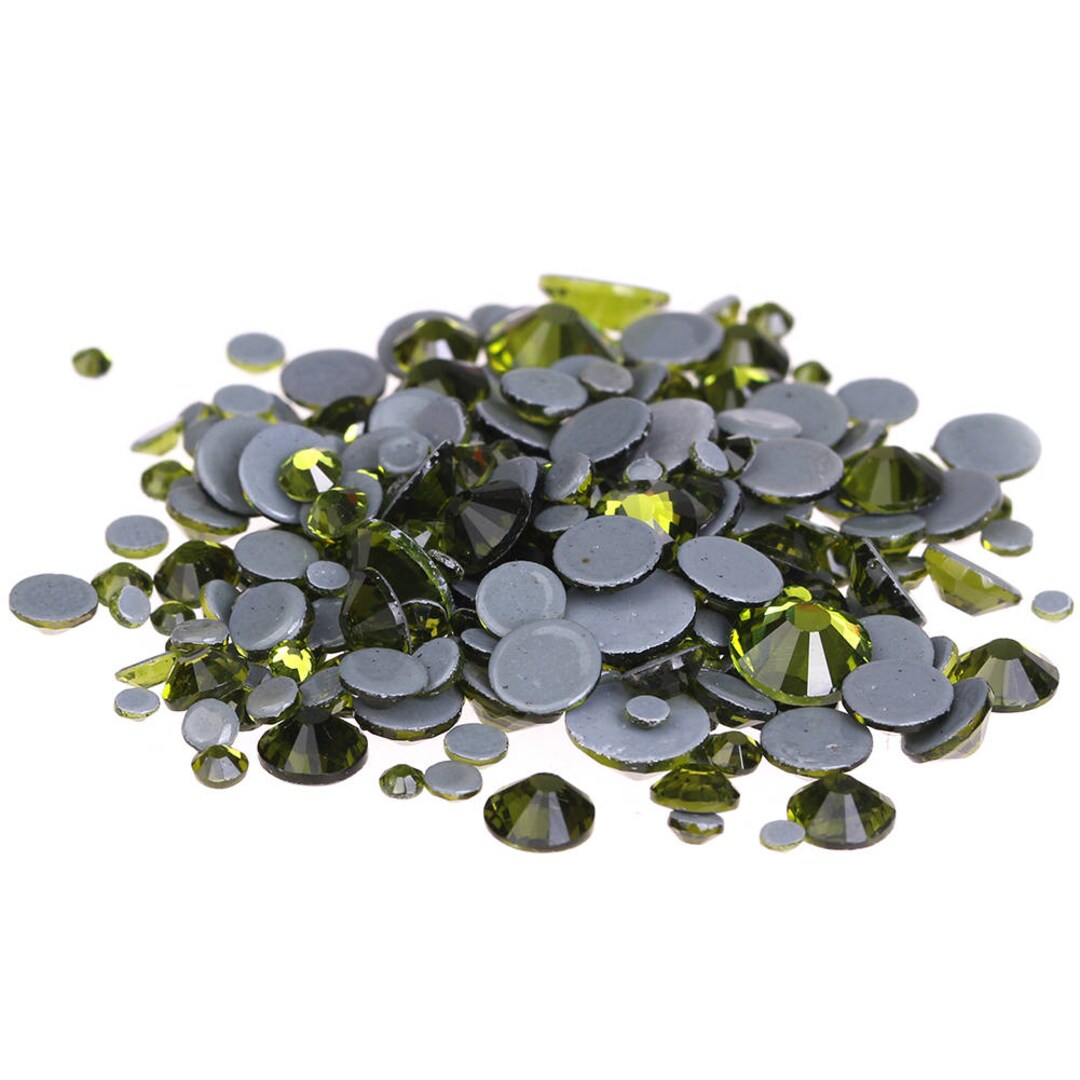 Olive Green -- 4000 Pcs Assorted 8 Sizes Crystal Glass Rhinestones ...