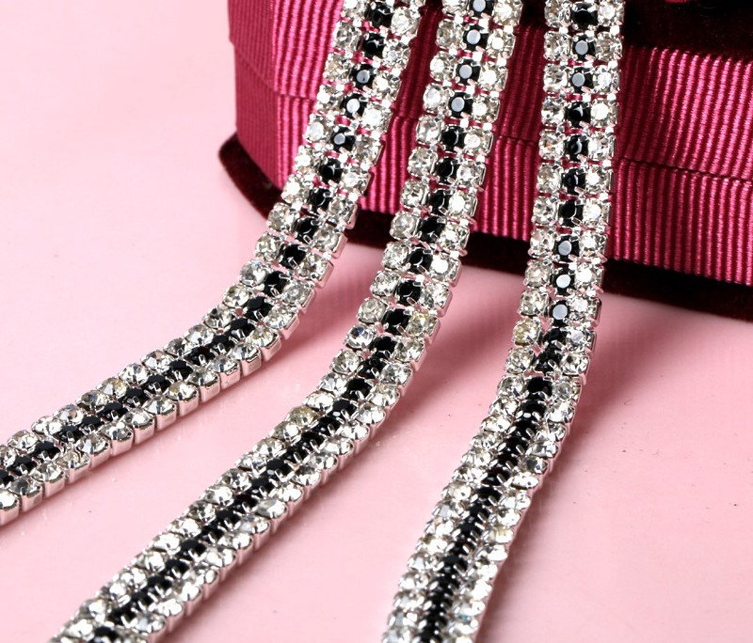 3 Rows Clear & Black Rhinestone Trim - Crystal Trim - Rhinestone Chain ...