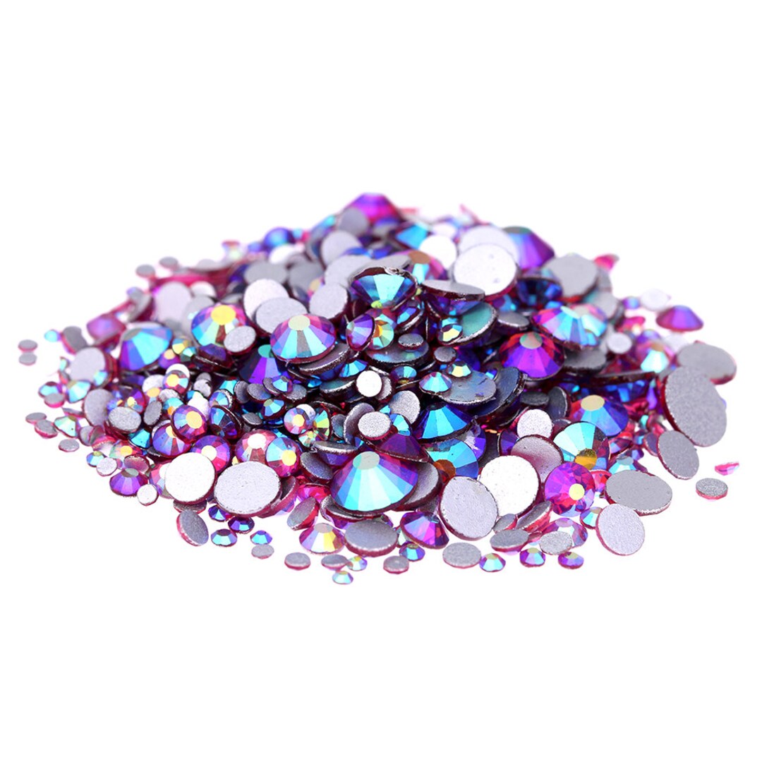 AB Fuchsia -- 5000 Pcs Assorted 8 Sizes Crystal Glass Rhinestones ...