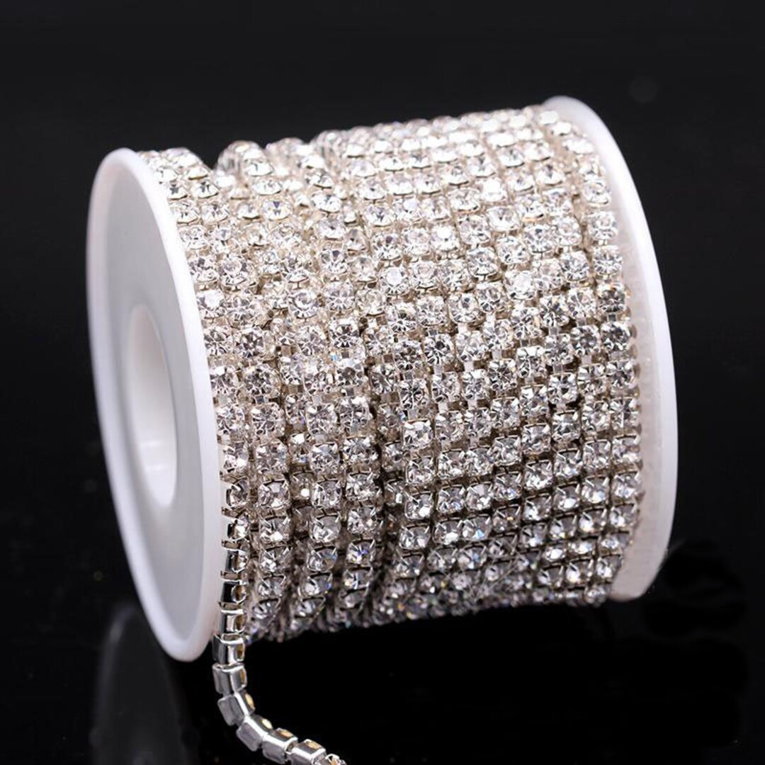 3mm Rhinestone Trim - Crystal Trim - Rhinestone Chain - Silver Plated ...