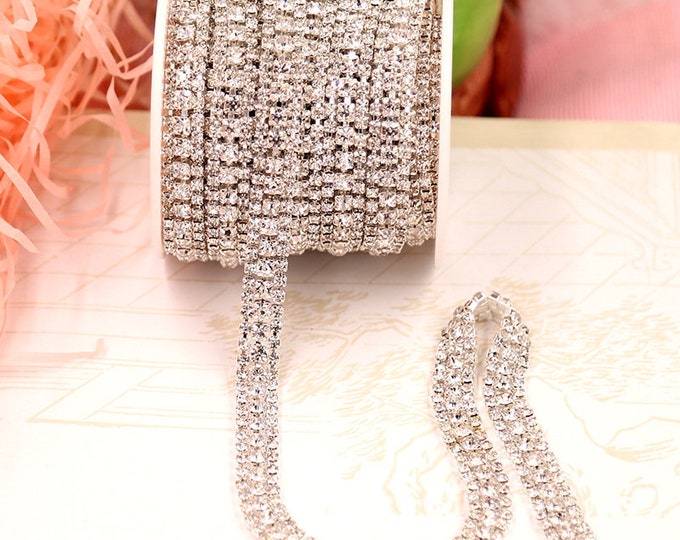 3 Row Silver Tone Teal Clear Rhinestones Trim Crystal - Etsy