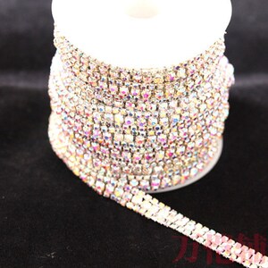 3 Rows Silver or Gold Tone AB Clear Rhinestone Trim - Crystal Trim ...