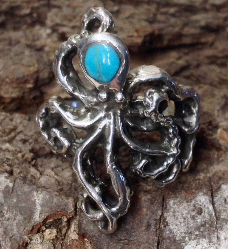Octopus Ring Sterling Silver With Turquoise Kraken Squid - Etsy