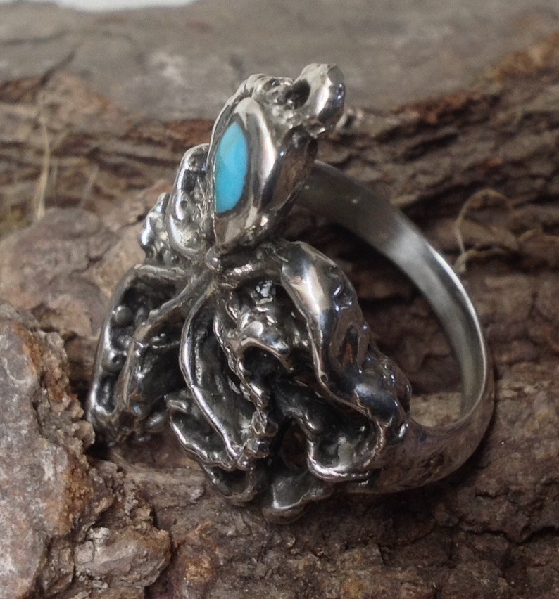 Octopus Ring Sterling Silver With Turquoise Kraken Squid - Etsy