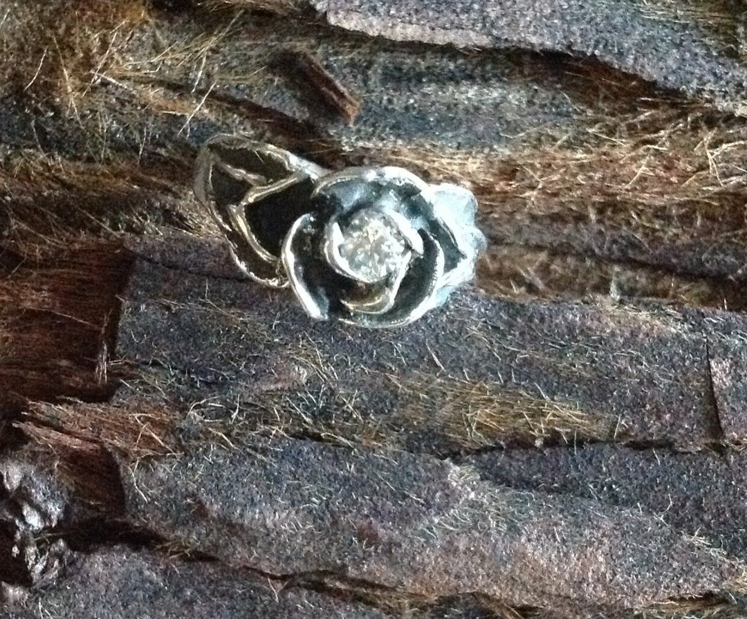 Rose Ring Band Sterling Silver With Cubic Zirconia - Etsy