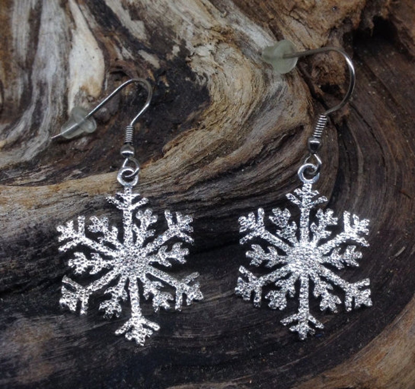 Snowflake Earrings 23mm Sterling Silver Diamond Pave' - Etsy