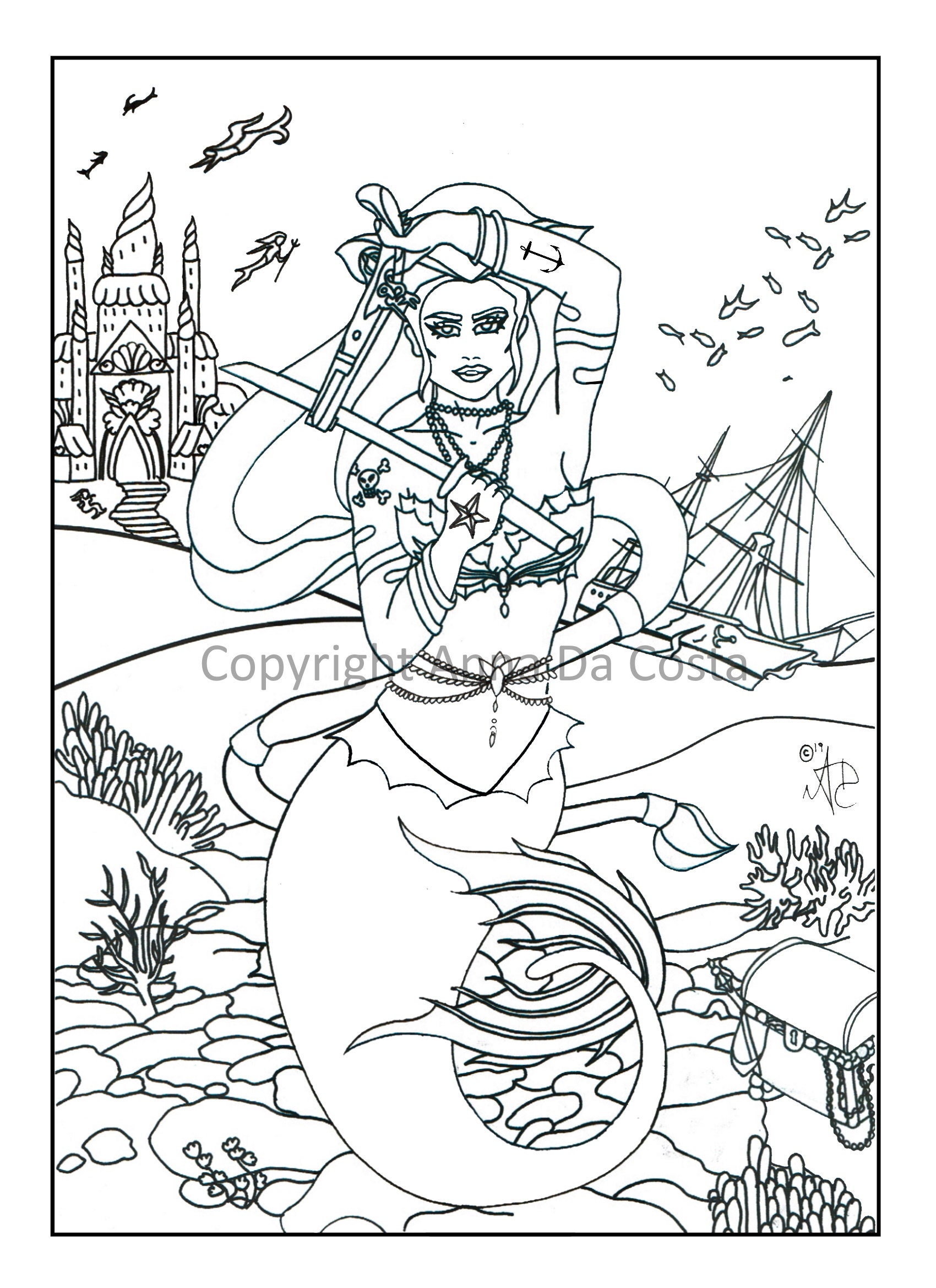 Adult Colouring Page PDF Mermaids Mermen Sirene Merfolk - Etsy