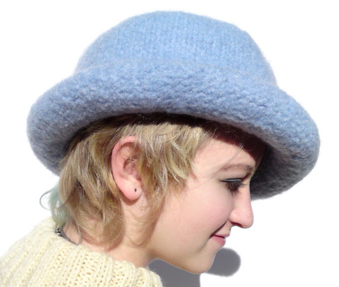 Light Blue Rolled Brim Felted Hat - Etsy
