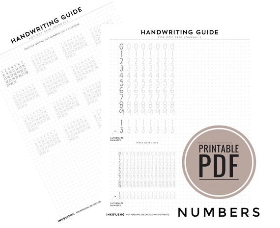 Printable PDF Number Handwriting Guide for Journals and | Etsy