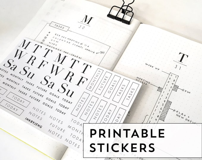 Printable PDF - Week and Task Stickers for Journal and Planners / Kiss ...
