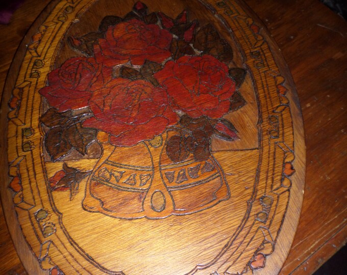 Vintage Flemish Art Pyrography Wood Plaque Roses - Etsy