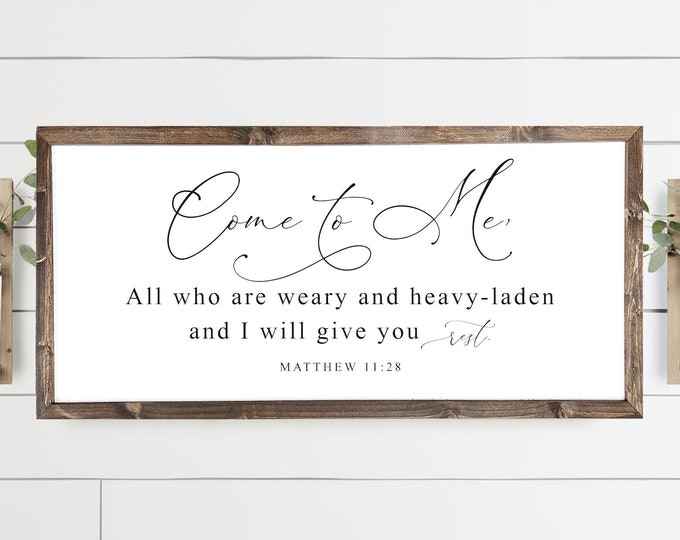 Scripture Wall Art Print, Matthew 11:28 Painting, Vintage Style ...