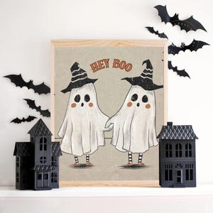 Hey Boo Wall Art, Wood Framed Sign, Cute Halloween Decor, Ghost Wall ...