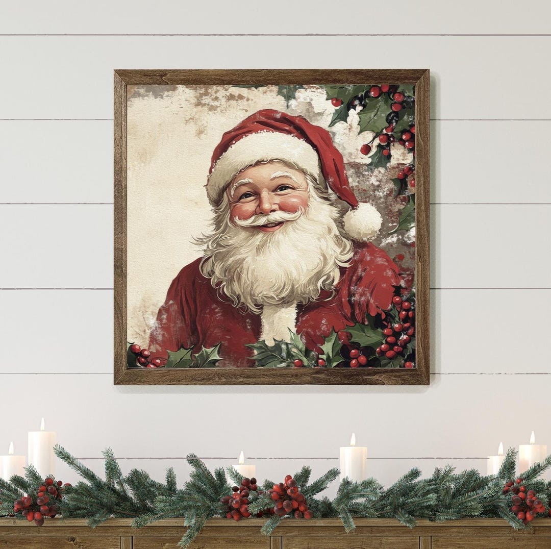 Christmas Cheery Santa Painting Sign, Vintage Santa Rustic Christmas ...