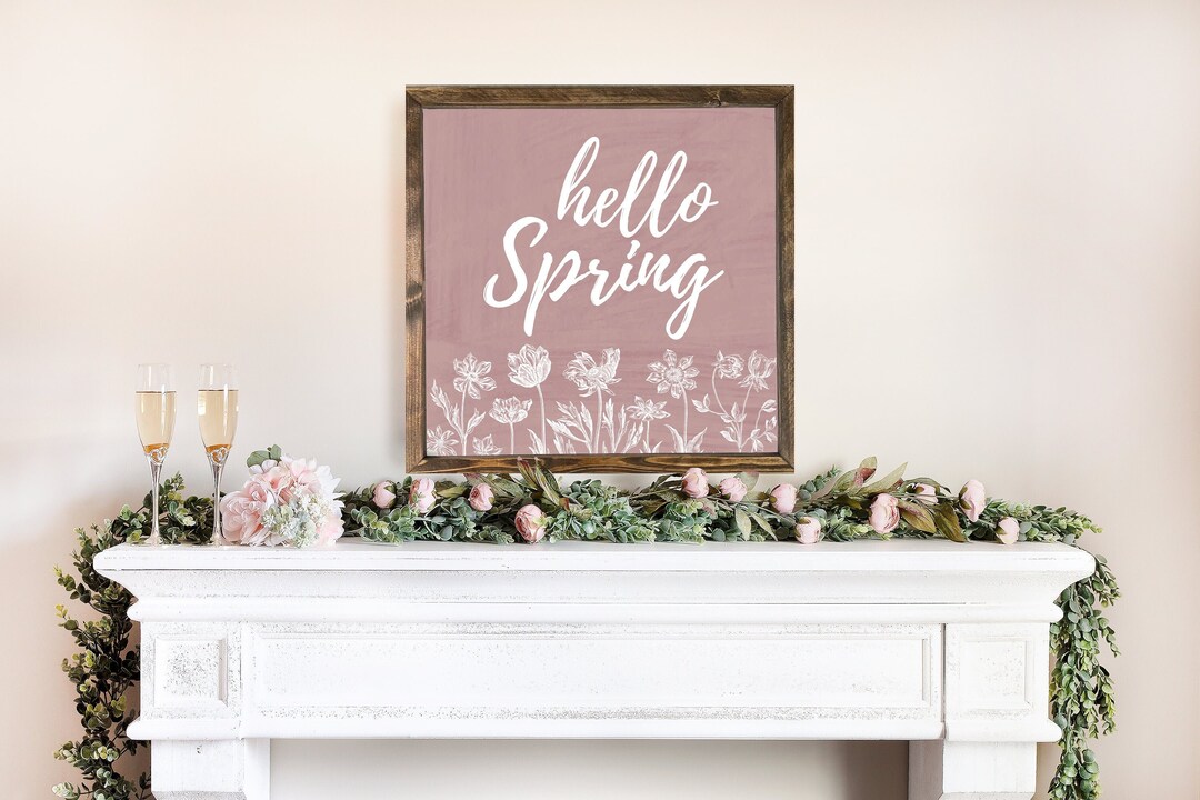 Floral Hello Spring Wood Farmhouse Sign, Spring Wall Art, Pink Spring ...