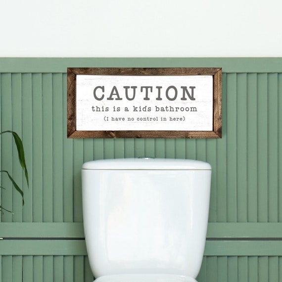Caution Kids Bathroom Wood Sign - Etsy