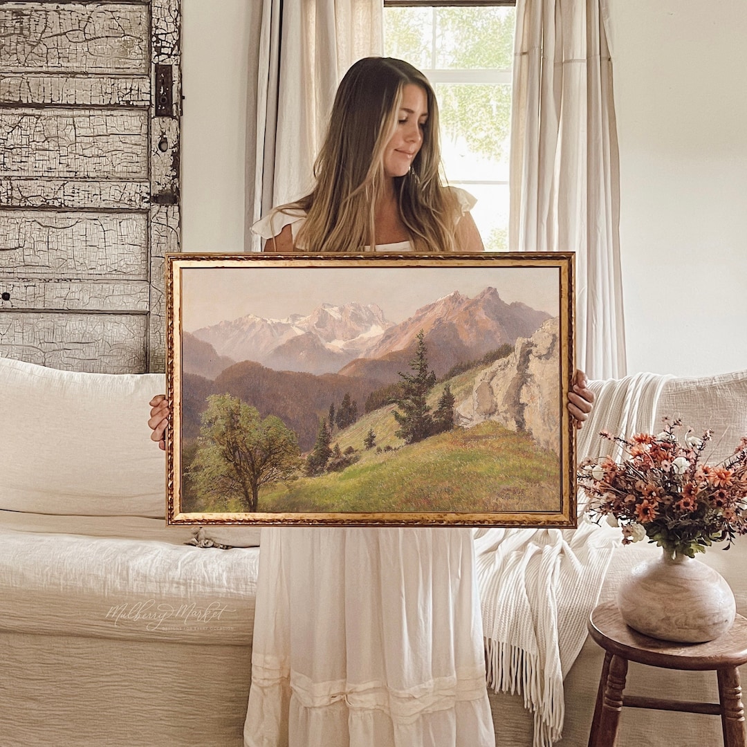 Vintage Gold Framed Mountains Painting, Vintage Art, Fine Art, Ornate Frame, Mountain Wall Art ...