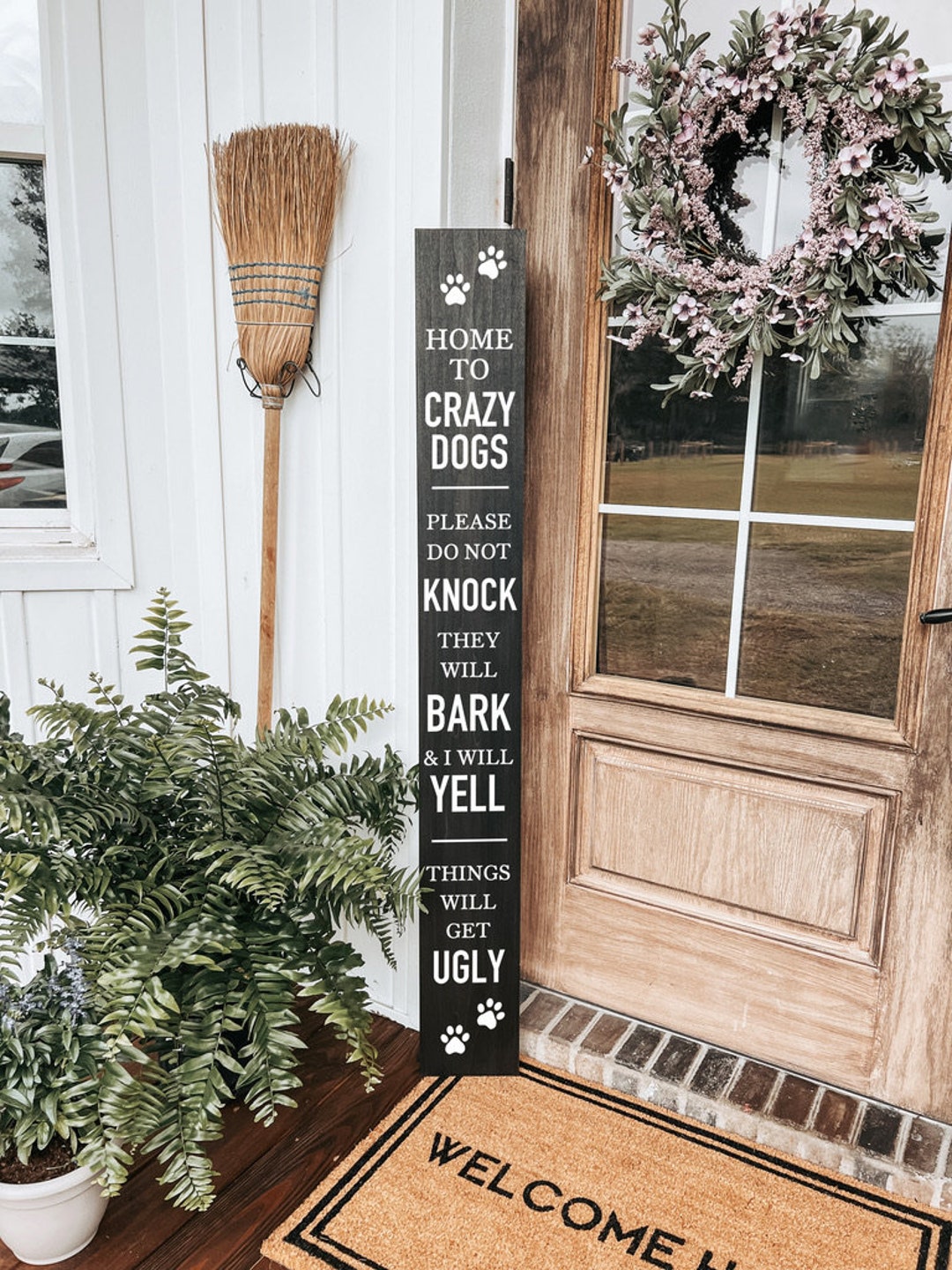 Wood Welcome Porch Sign, Home to Crazy Dogs Sign, Front Porch Decor ...