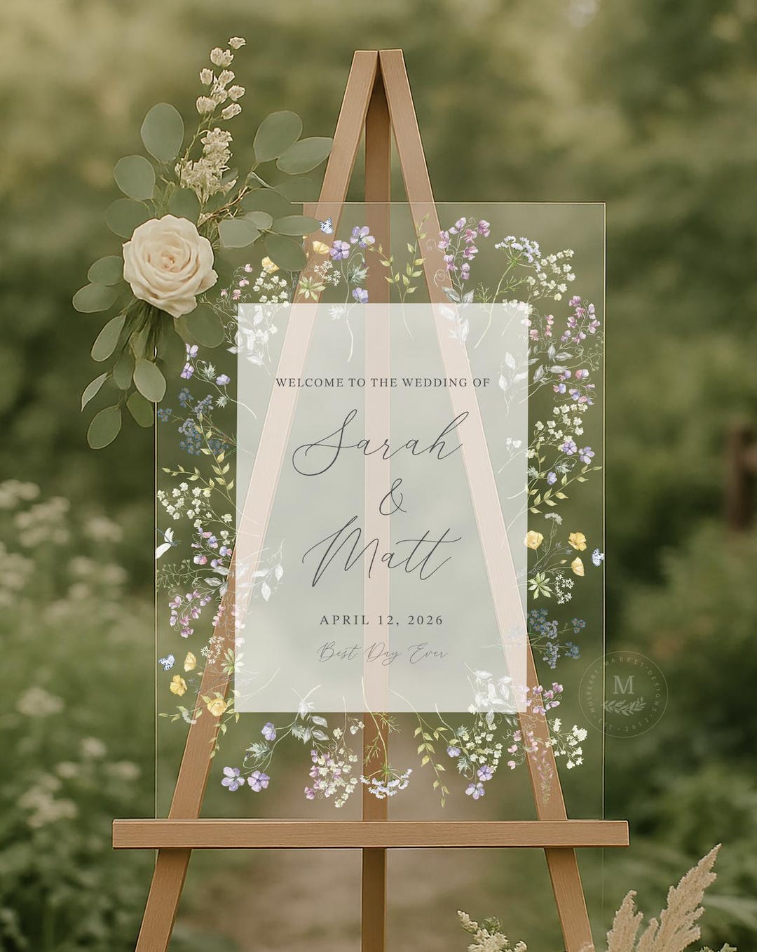 Wildflower Floral Acrylic Wedding Welcome Sign, Floral Wedding Signs ...