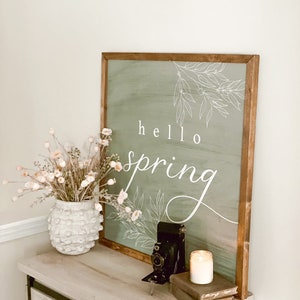 Hello Spring Sign Spring Wood Framed Sign Farmhouse Spring Decor Rustic ...
