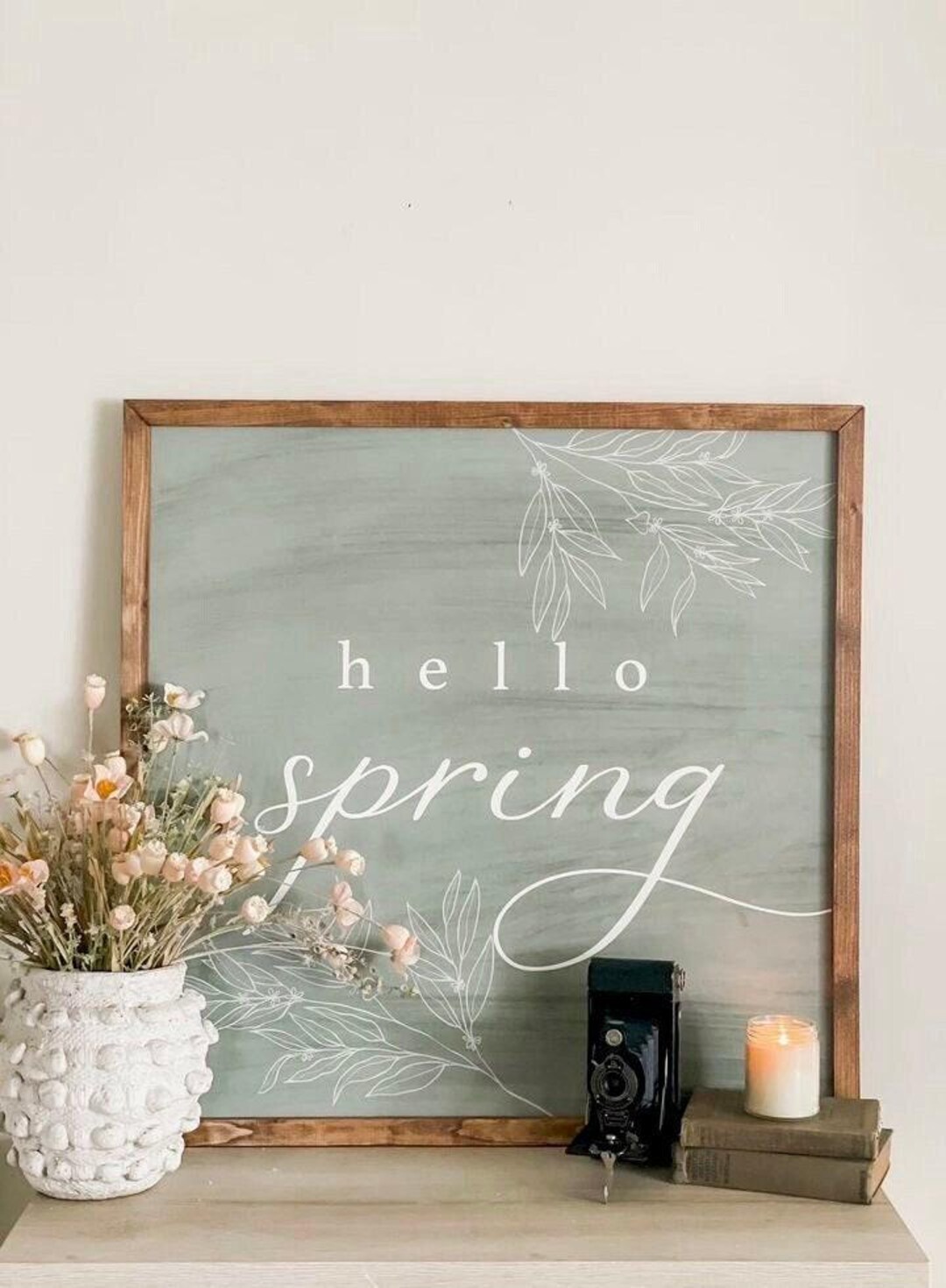 Hello Spring Sign | Spring Wood Framed Sign | Farmhouse Spring Decor ...