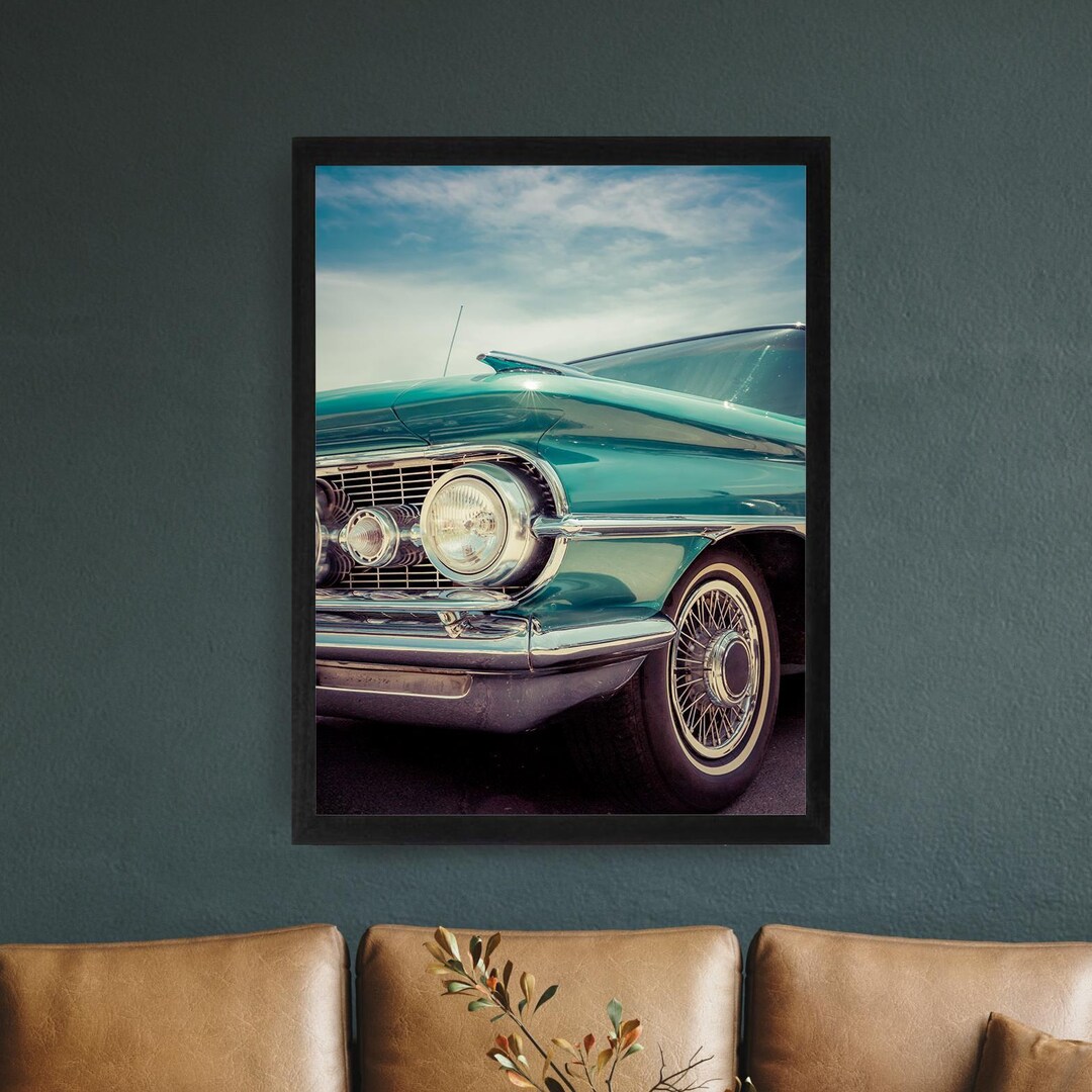 Vintage Blue Car Modern Wall Art, Wood Framed Art, Car Art, Vintage ...