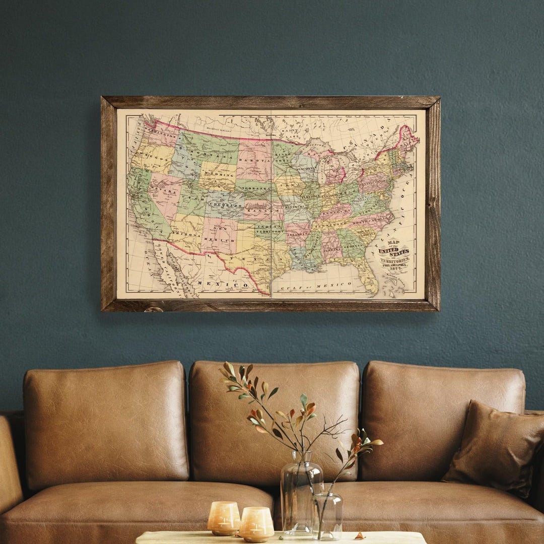 Vintage USA Map Wall Art, Sign for Living Room, Wood Wall Art, Rustic ...