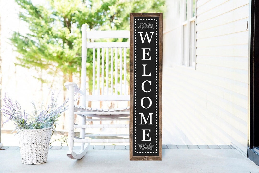 Laurel Leaf Welcome Wood Framed Porch Sign, Welcome Porch Sign, Front ...