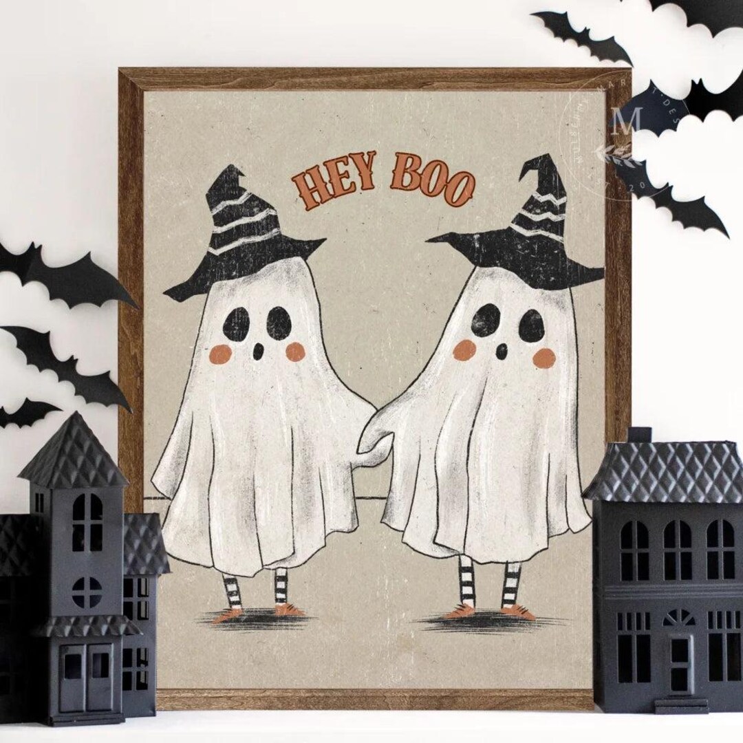 Hey Boo Wall Art, Wood Framed Sign, Cute Halloween Decor, Ghost Wall ...