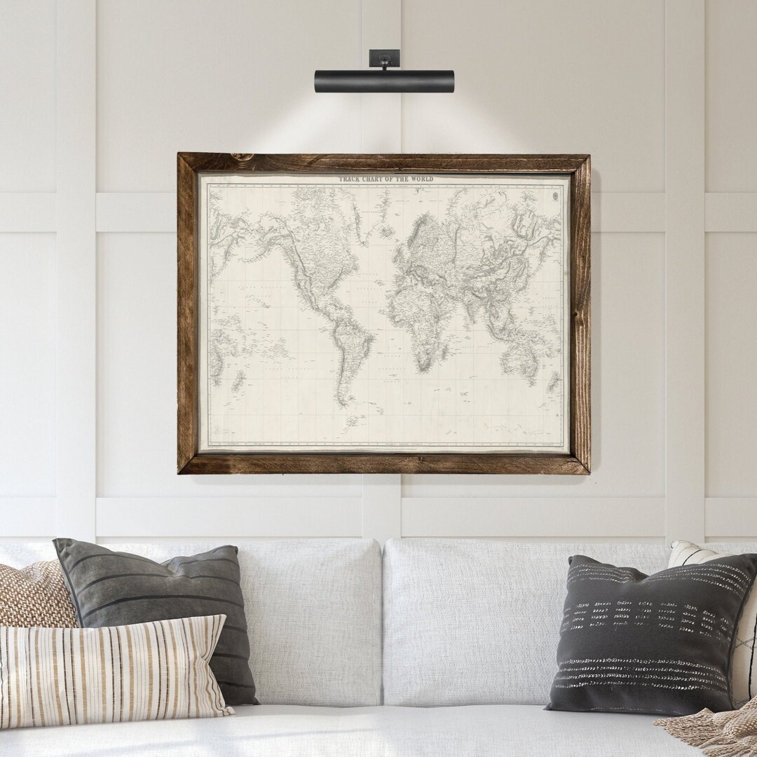 Vintage World Map Wood Framed Sign World Map Sign Office Wall Decor Map ...