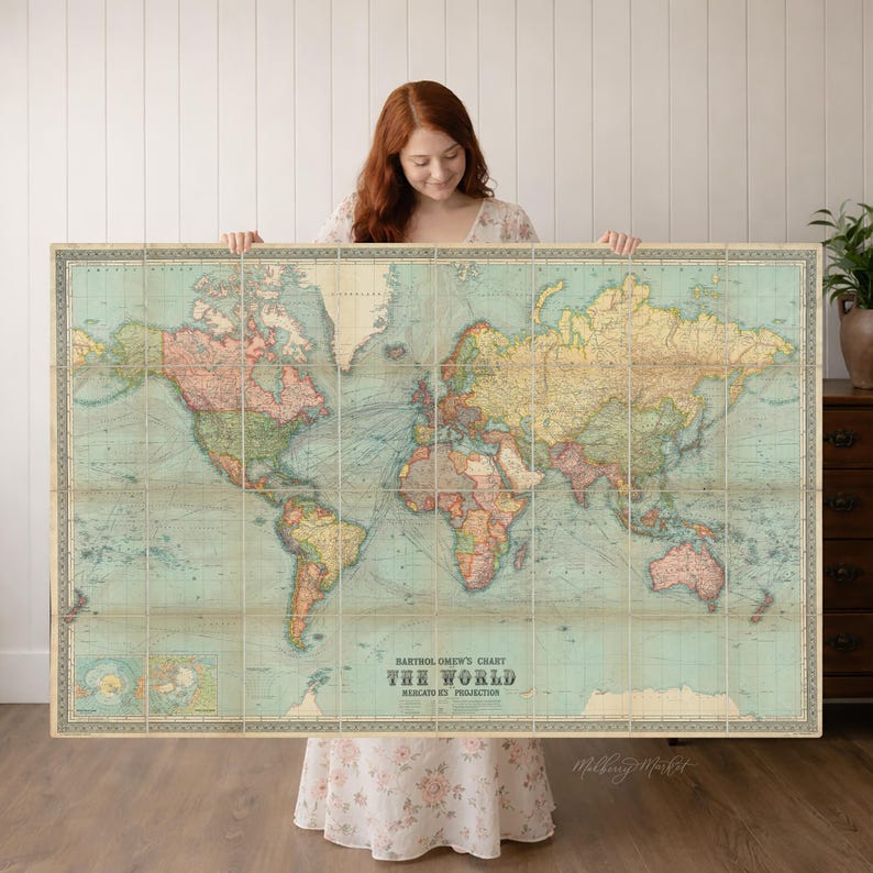 Vintage Map, Extra Large Canvas World Map Wall Art, Educational ...