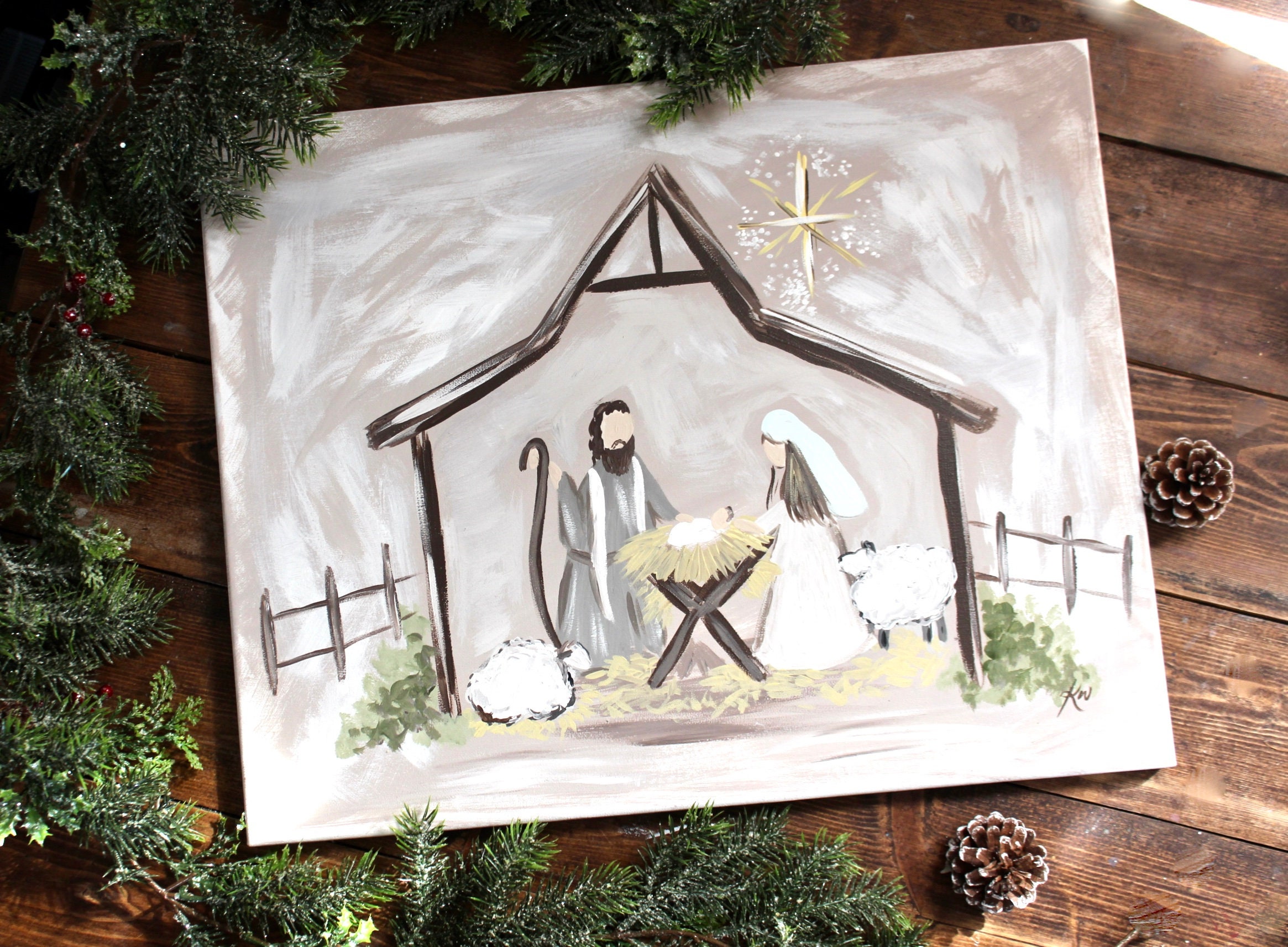 Nativity Christmas Painting Farmhouse Christmas Rustic - Etsy
