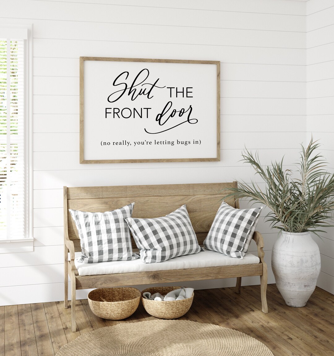 Shut the Front Door Sign Living Room Signs Wood Framed Sign Farmhouse ...