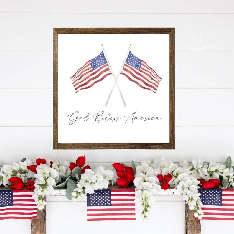 God Bless America 4th of July Farmhouse Sign Wood Framed Sign - Etsy