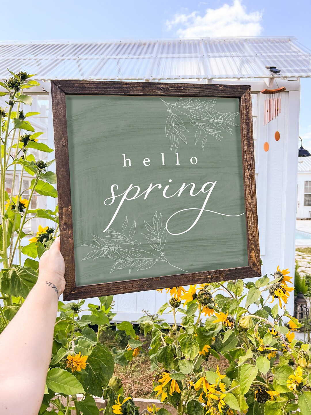 Hello Spring Sign Spring Wood Framed Sign Farmhouse Spring - Etsy