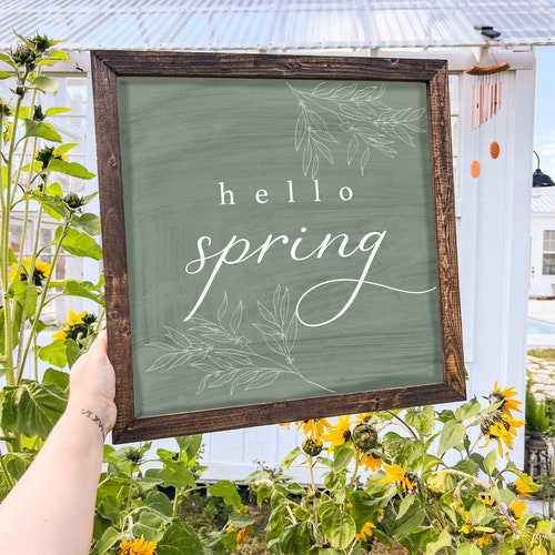 Hello Spring Sign Spring Wood Framed Sign Farmhouse Spring - Etsy