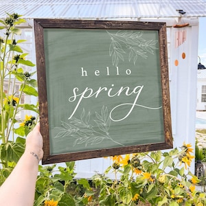 Hello Spring Sign | Spring Wood Framed Sign | Farmhouse Spring Decor ...