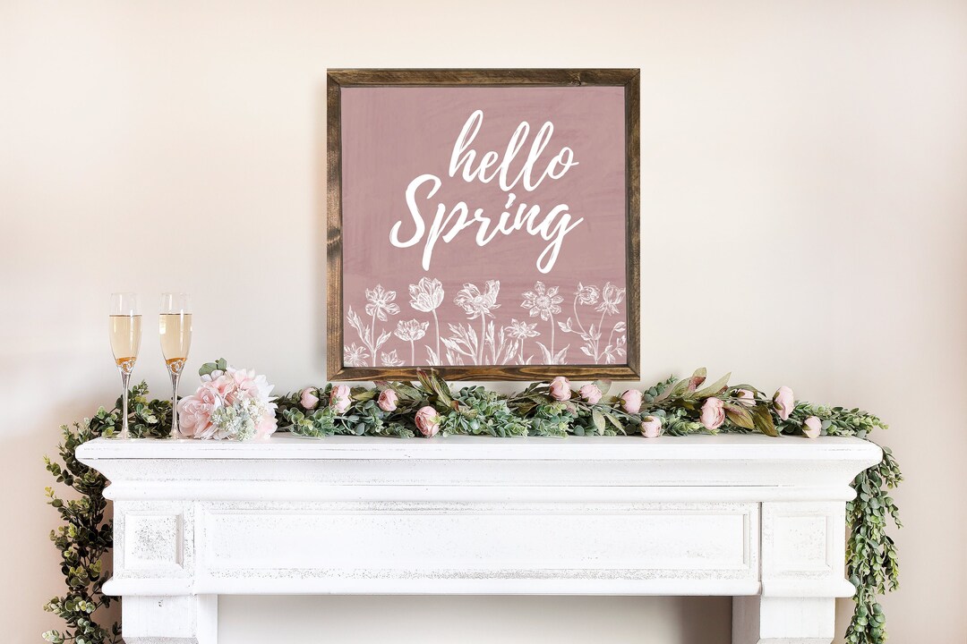 Floral Hello Spring Wood Farmhouse Sign Spring Wall Art - Etsy