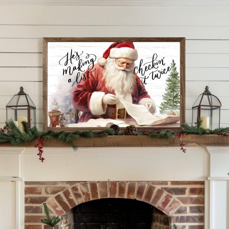 He's Making A List Santa Christmas Sign, Christmas Santa Sign ...