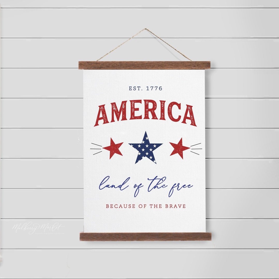 America Land of the Free Hanging Canvas Sign, July 4th Decor ...