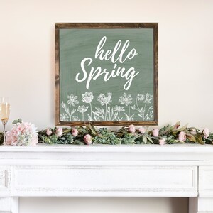 Floral Hello Spring Wood Farmhouse Sign, Spring Wall Art, Pink Spring ...