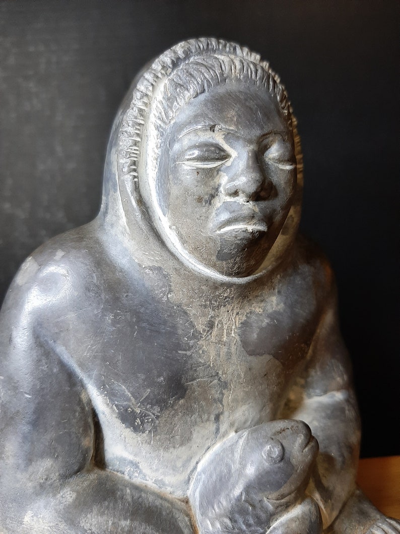 Inuit Fisherman and His Fish Sculpture by ABBOTT CANADA - Etsy