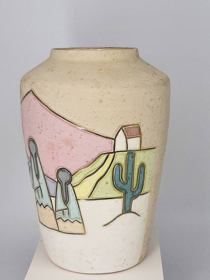 Beautiful Southwest Vase Hand Painted in Pastels & Gold by R Gonza - Etsy