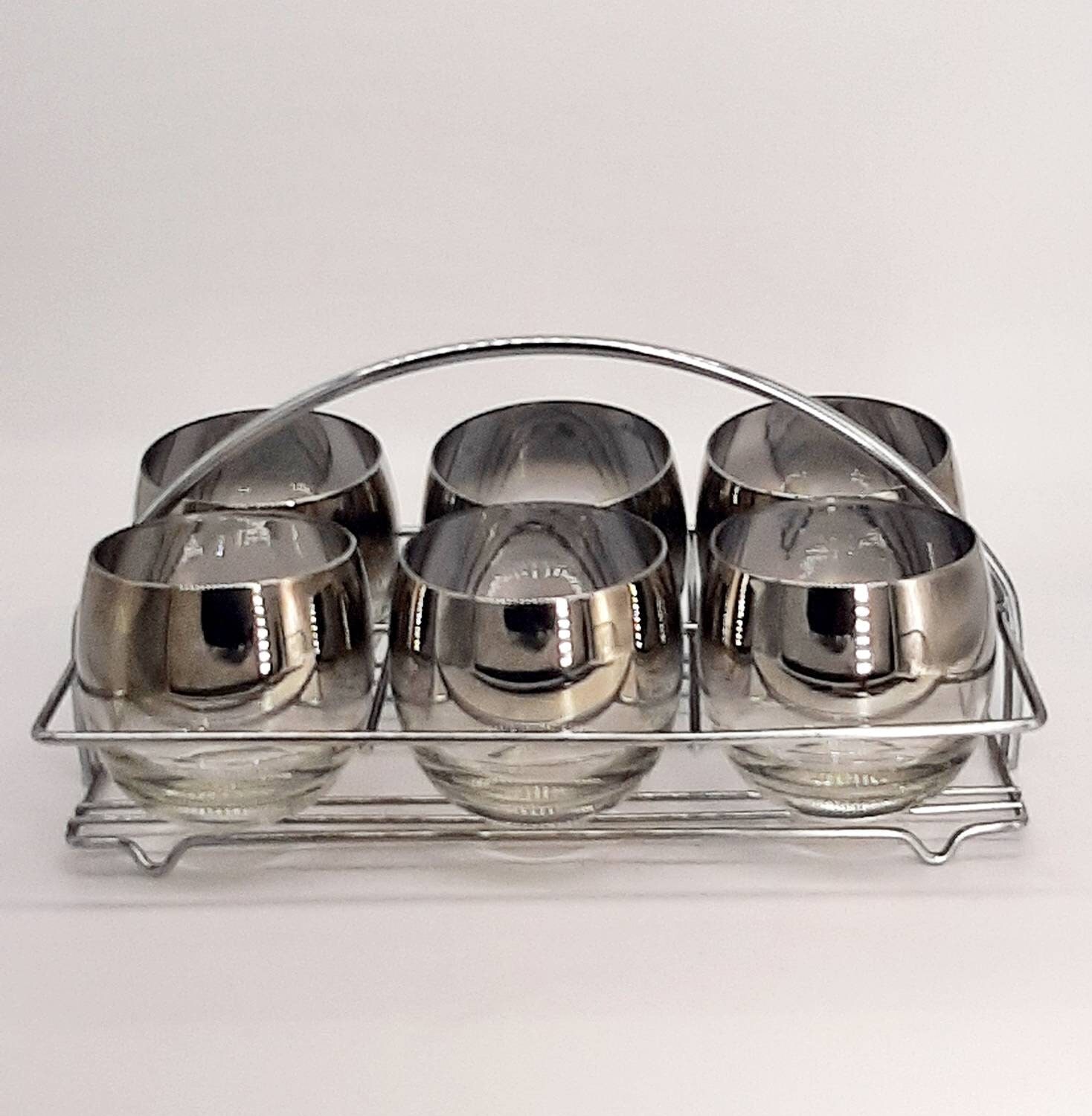 Mid Century 1960s 6 Roly Poly Rock Glasses & Caddy - Etsy