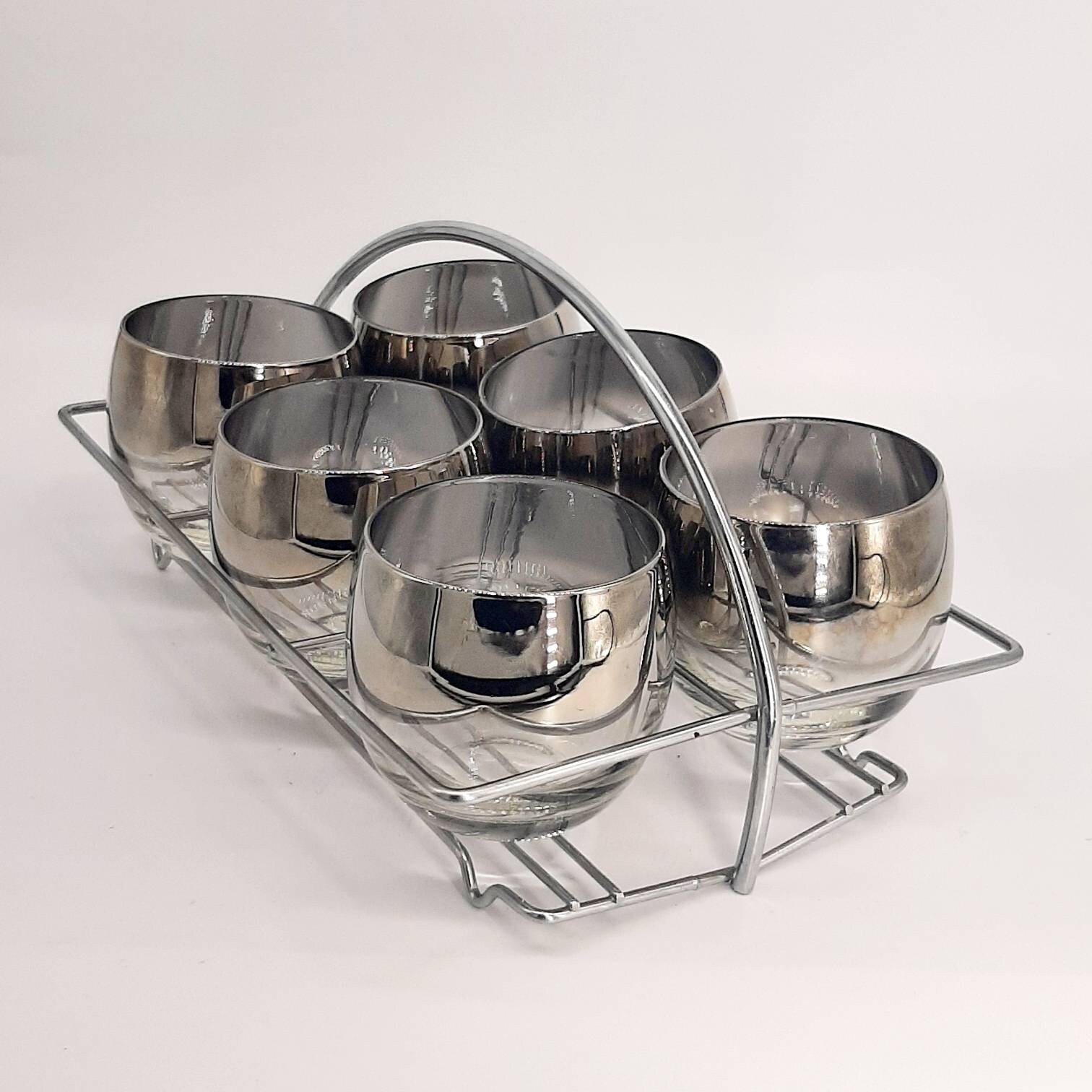 Mid Century 1960s 6 Roly Poly Rock Glasses & Caddy - Etsy