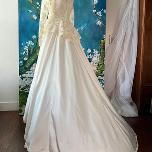 70s Western Prairie Princess Bride Cream Wedding Dress Peplum Bustle ...