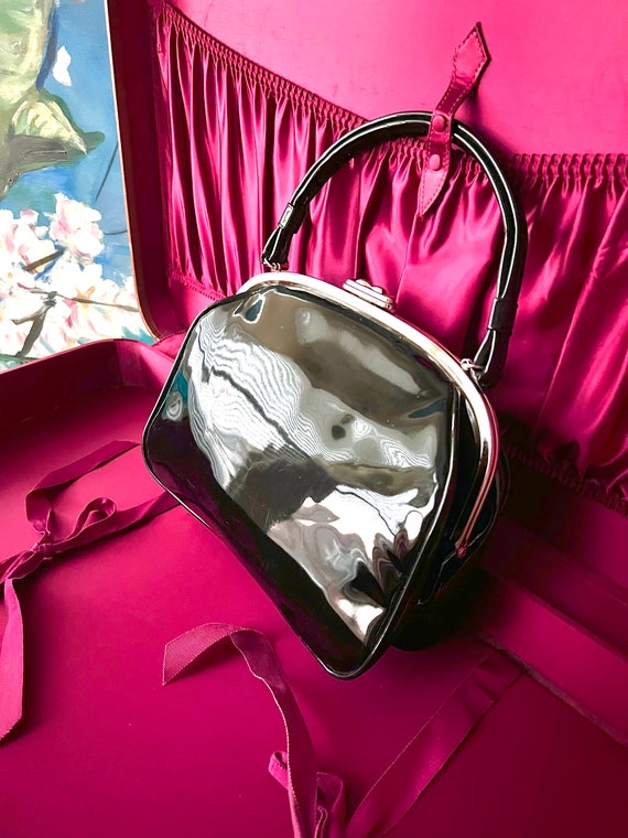 DOVA Black Patent Leather Handbag: 1950s Mid Century … - Gem
